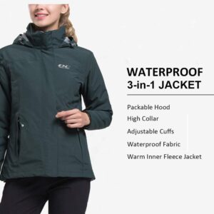 Diamond Candy Womens Winter Coat Waterproof Rain Jacket for Ski, 3 in 1 Fleece Jacket with Hood