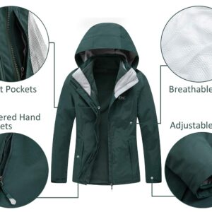 Diamond Candy Womens Winter Coat Waterproof Rain Jacket for Ski, 3 in 1 Fleece Jacket with Hood