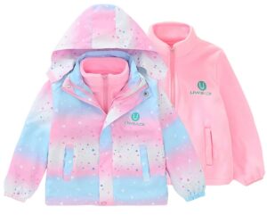 uwback girls jacket 3 in 1 detachable liner fleece windproof waterproof winter coat with hood pink love 150