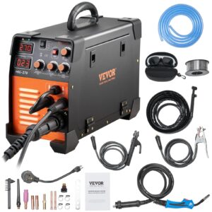 vevor mig welder, 3 in 1 270 amp welding machine, 110 220v mig tig arc welder, portable tig welder lift arc welder with igbt dc inverter, lcd digital display, welder torch and welding wire