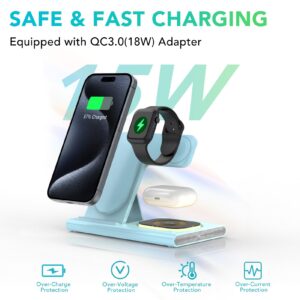 3 in 1 Foldable Charging Station for Apple Products,Fast Wireless Charger Travel Dock Adapter&Light for iPhone 15/14/13/12/11/X/XS/XR 8,iWatch Ultra 2/9/Ultra/8/7/6/SE/5/4/3,Air pods 3/2/Pro/2 (Blue)