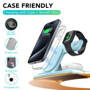 3 in 1 Foldable Charging Station for Apple Products,Fast Wireless Charger Travel Dock Adapter&Light for iPhone 15/14/13/12/11/X/XS/XR 8,iWatch Ultra 2/9/Ultra/8/7/6/SE/5/4/3,Air pods 3/2/Pro/2 (Blue)