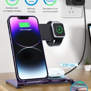 3 in 1 Charging Station Apple Purple - Mlfsaier 𝐀𝐥𝐮𝐦𝐢𝐧𝐮𝐦 𝐀𝐥𝐥𝐨𝐲 Multiple Fast Wireless Charger Stand for Apple Watch & Airpods iPhone 15 14 13 12 11 Pro X Max XS XR 8 7 Plus Nightstand