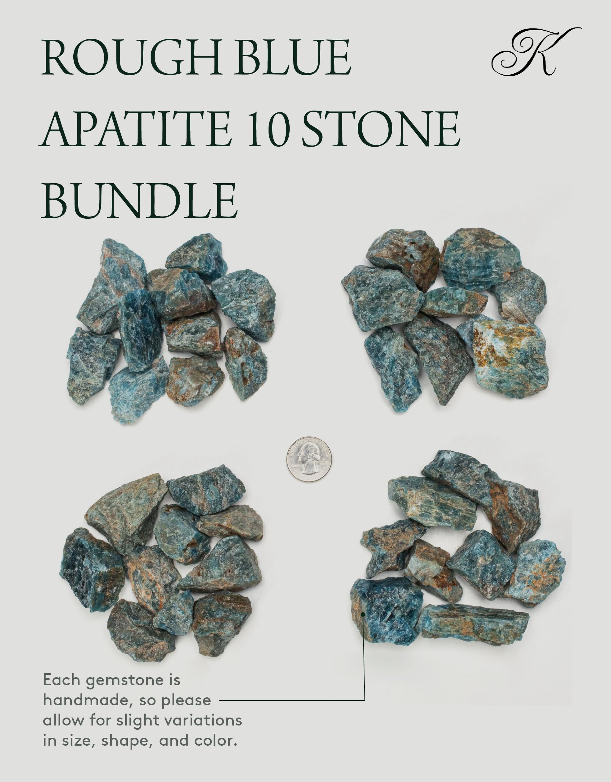 KALIFANO Rough Blue Apatite 10 Stone Bulk Bundle with Healing & Calming Effects - AAA Grade High Energy Raw Apatito Azul - Reiki Crystal Used for Rock Tumbling and Lapidary (Family Owned and Operated)