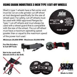 Shark Welding USA PN-26-6M Die Grinder Cut-Off Wheel and Mandrel Kit, 3-Inch x 1/32" x 3/8” Shark Type-1 Double-Reinforced Thin Wheels, 54 Grit (6 Cutting Discs and 1 Mandrel)