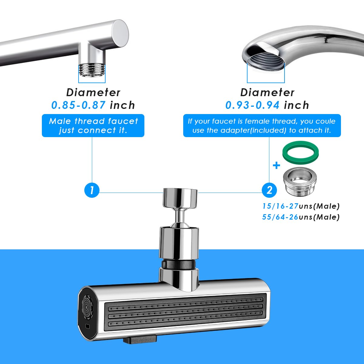 Suteng Waterfall Kitchen Faucet, Touch Kitchen Faucet, 3 in 1 360° Kitchen Faucet Head Replacement,Splash-Proof Kitchen Sink Faucet Suitable for Washing Fruits and Vegetables,Silver