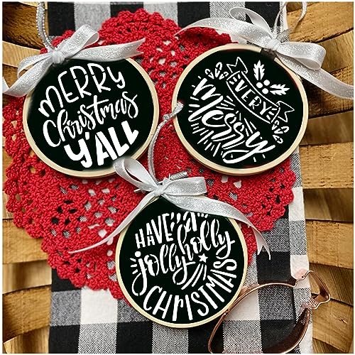 Small Christmas Stencils for Painting on Wood Reusable - 3 Inches Round Holiday Xmas Drawing Ornaments Stencil Templates for DIY Crafts Tier Tray Wood Décor (60pcs words 3in round-1)