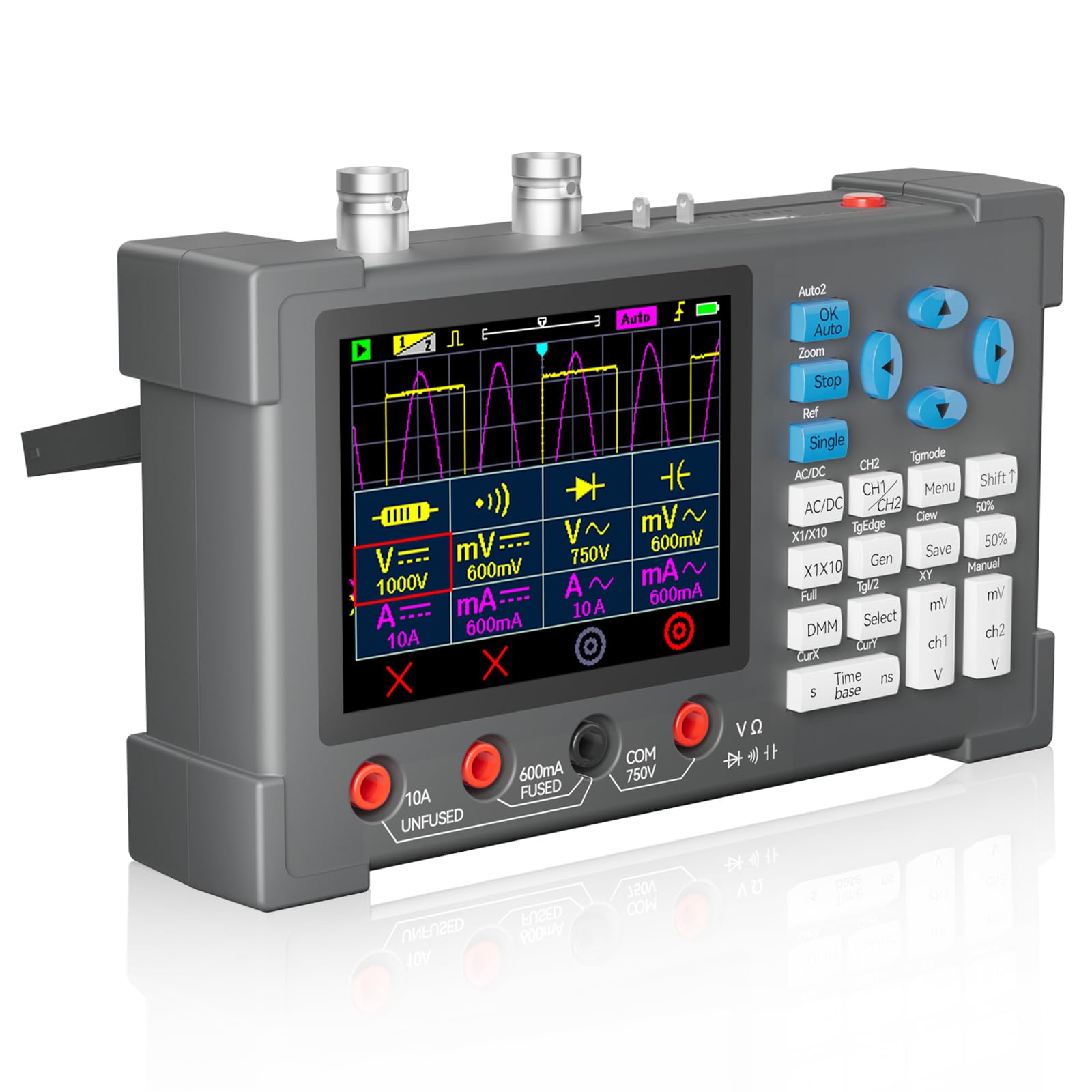 3 in 1 Portable 2CH Handheld Oscilloscope [2023 Upgraded] 120MHz Bandwidth 500MSa/s + Digital Multimeter Tester Auto Range+ Waveform Generator