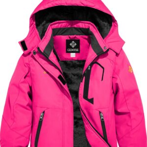 GEMYSE Girl's Waterproof Ski Snow Jacket Fleece Windproof Winter Jacket with Hood (Watermelon Red,6/7)