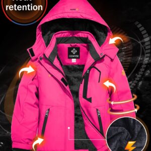 GEMYSE Girl's Waterproof Ski Snow Jacket Fleece Windproof Winter Jacket with Hood (Watermelon Red,6/7)