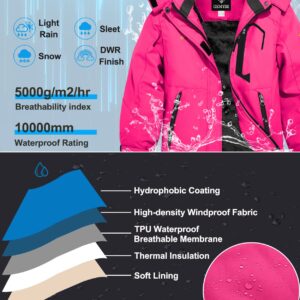 GEMYSE Girl's Waterproof Ski Snow Jacket Fleece Windproof Winter Jacket with Hood (Watermelon Red,6/7)