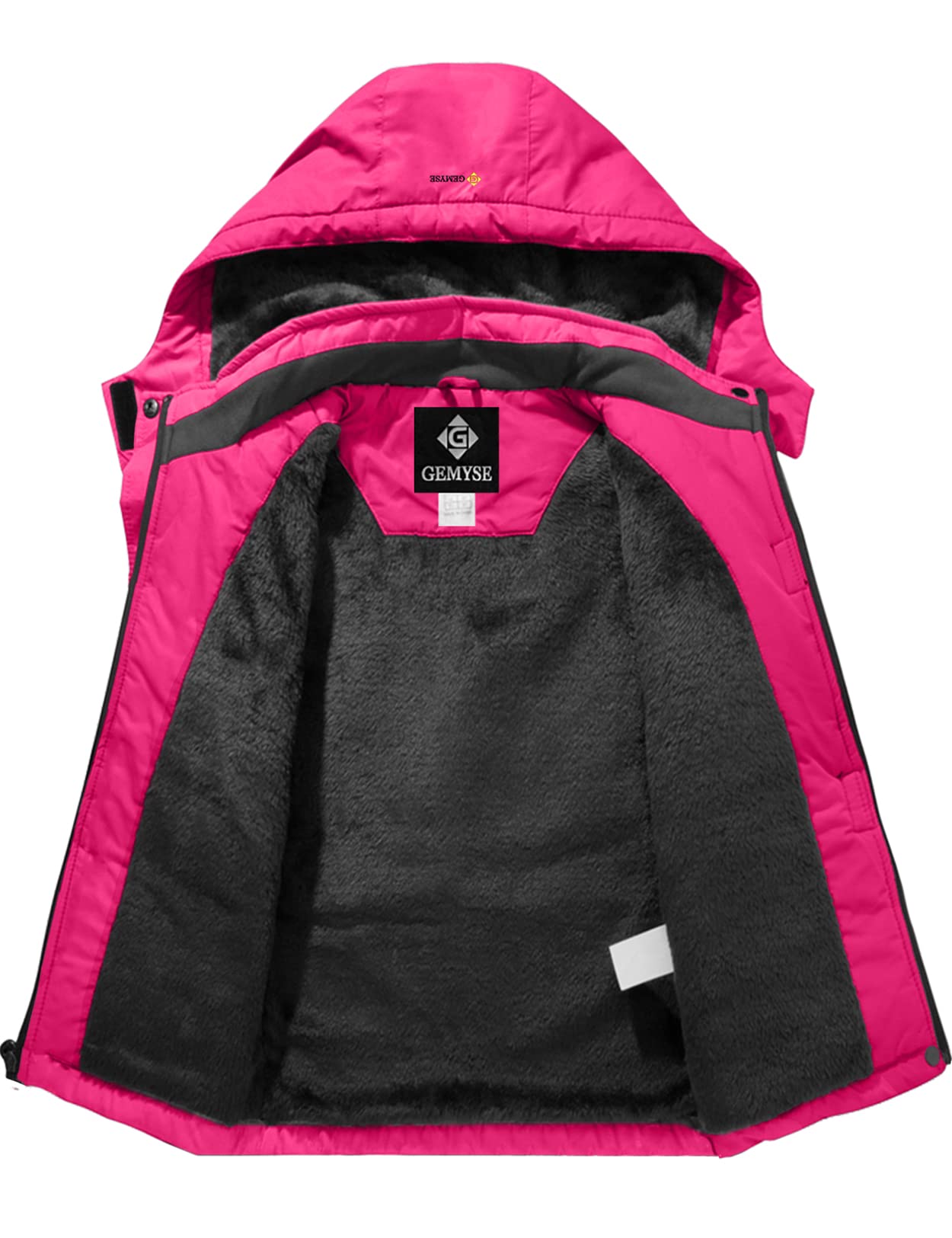 GEMYSE Girl's Waterproof Ski Snow Jacket Fleece Windproof Winter Jacket with Hood (Watermelon Red,6/7)