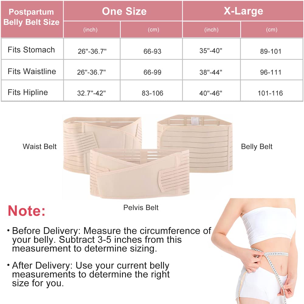 3 In 1 Postpartum Belly Band Wrap - Abdominal Binder Post Surgery C Section Compression Girdle Belt - After Birth Recovery Support - Postnatal Pelvis Waist Trainer Slimming Shapewear Body Shaper