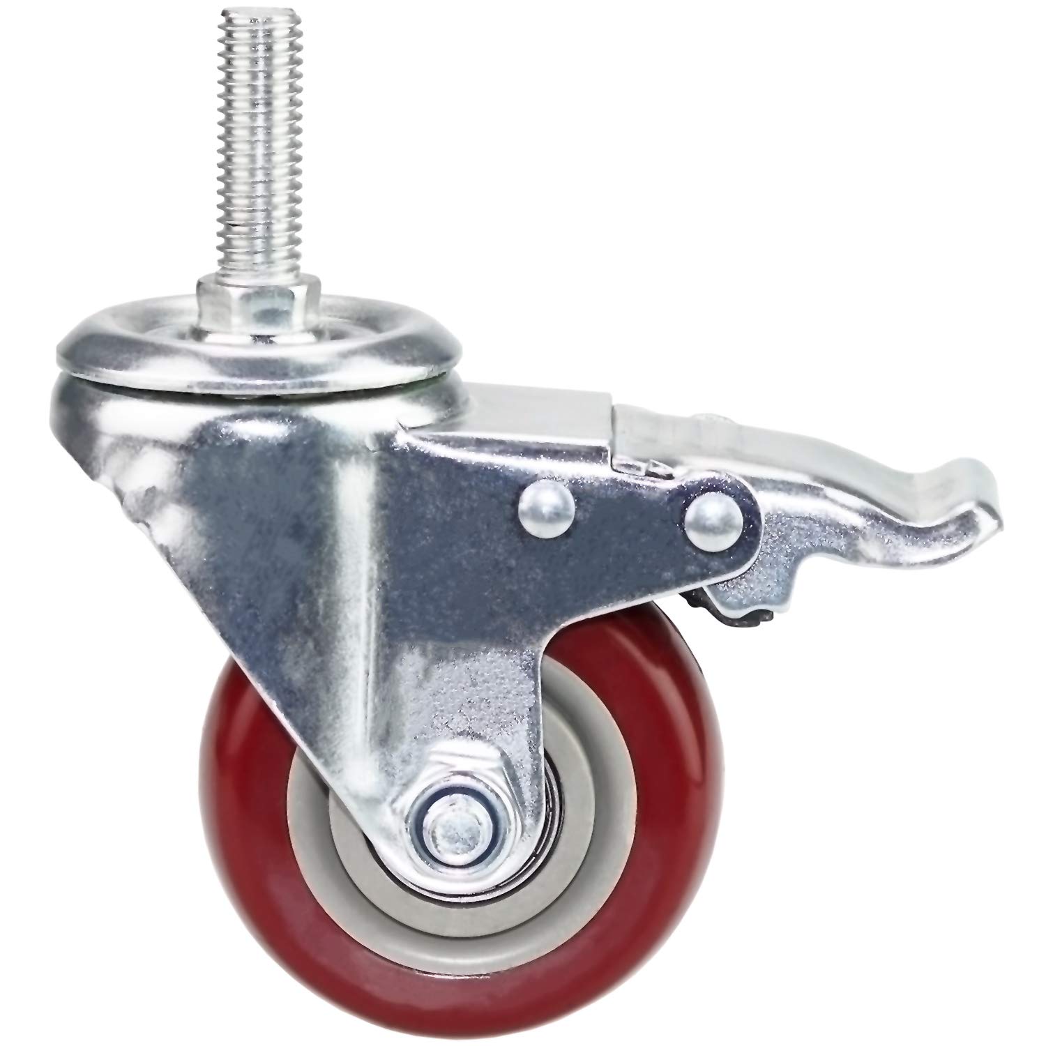 DICASAL 3 Inch Swivel Stem Casters Heavy Duty American Size UNC 1/2"-13x1-1/2"Stem Thread Wheels 360 Degree Durable Wheels Dual Safety Locks Castors with 990 Lbs Capacity Pack of Four