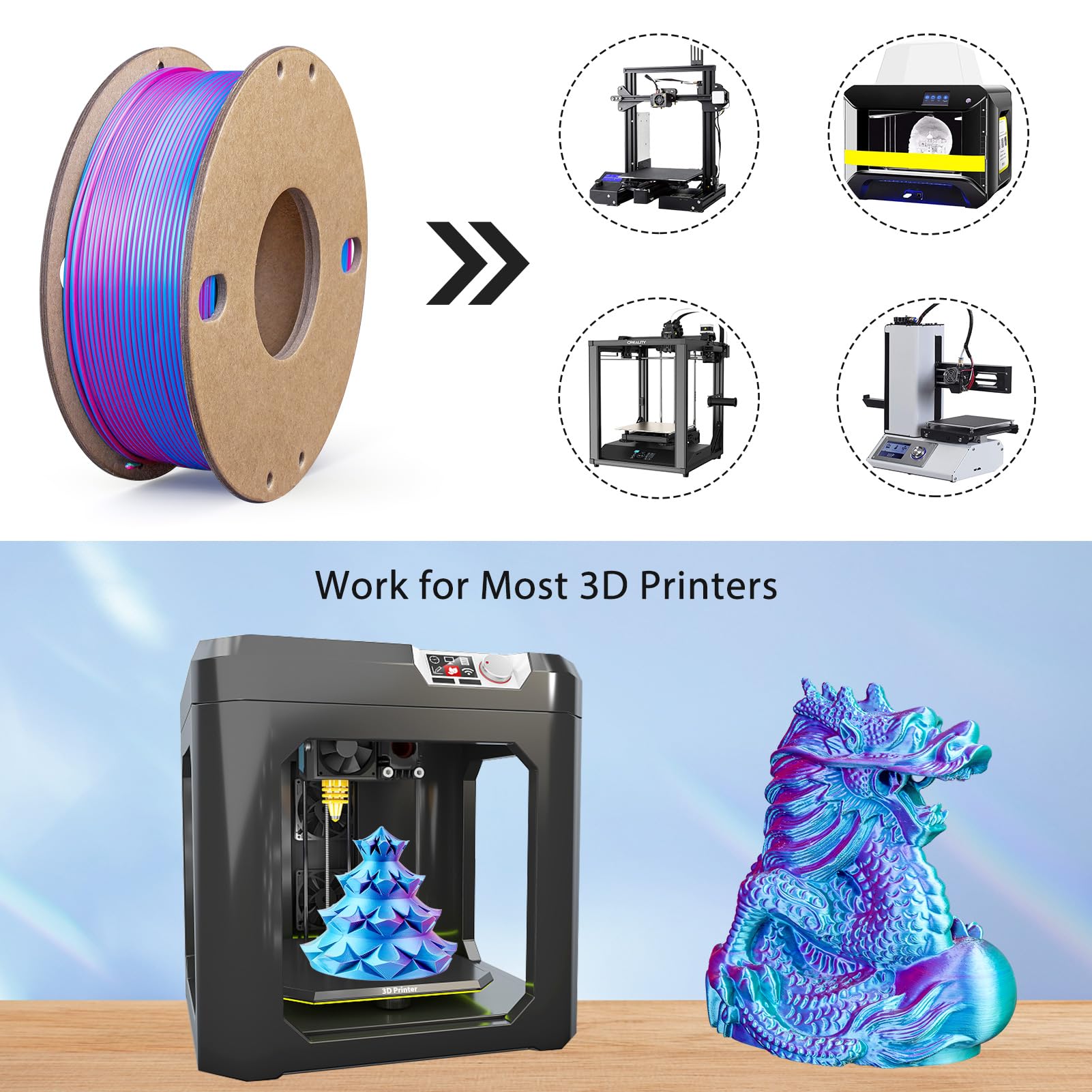 3Dgenius Silk PLA 3D Printer Filament Triple Color Silk PLA Filament 1.75mm 3D Printing Filament Fit Most FDM Printers, 250g Spool(0.55lbs), 3 in 1 Color Rose Red Sky Blue Green