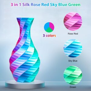 3Dgenius Silk PLA 3D Printer Filament Triple Color Silk PLA Filament 1.75mm 3D Printing Filament Fit Most FDM Printers, 250g Spool(0.55lbs), 3 in 1 Color Rose Red Sky Blue Green