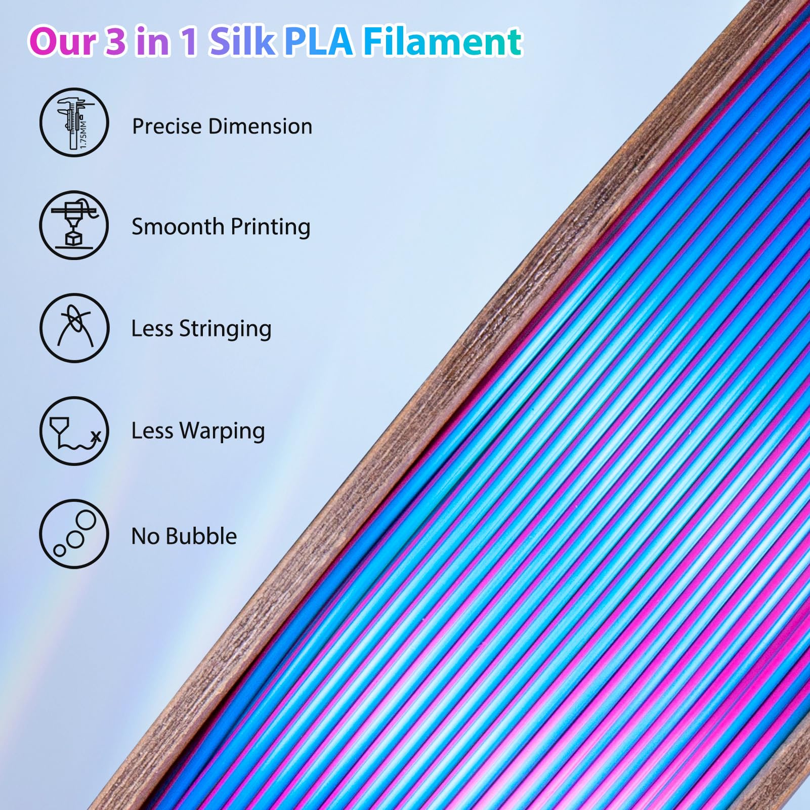 3Dgenius Silk PLA 3D Printer Filament Triple Color Silk PLA Filament 1.75mm 3D Printing Filament Fit Most FDM Printers, 250g Spool(0.55lbs), 3 in 1 Color Rose Red Sky Blue Green