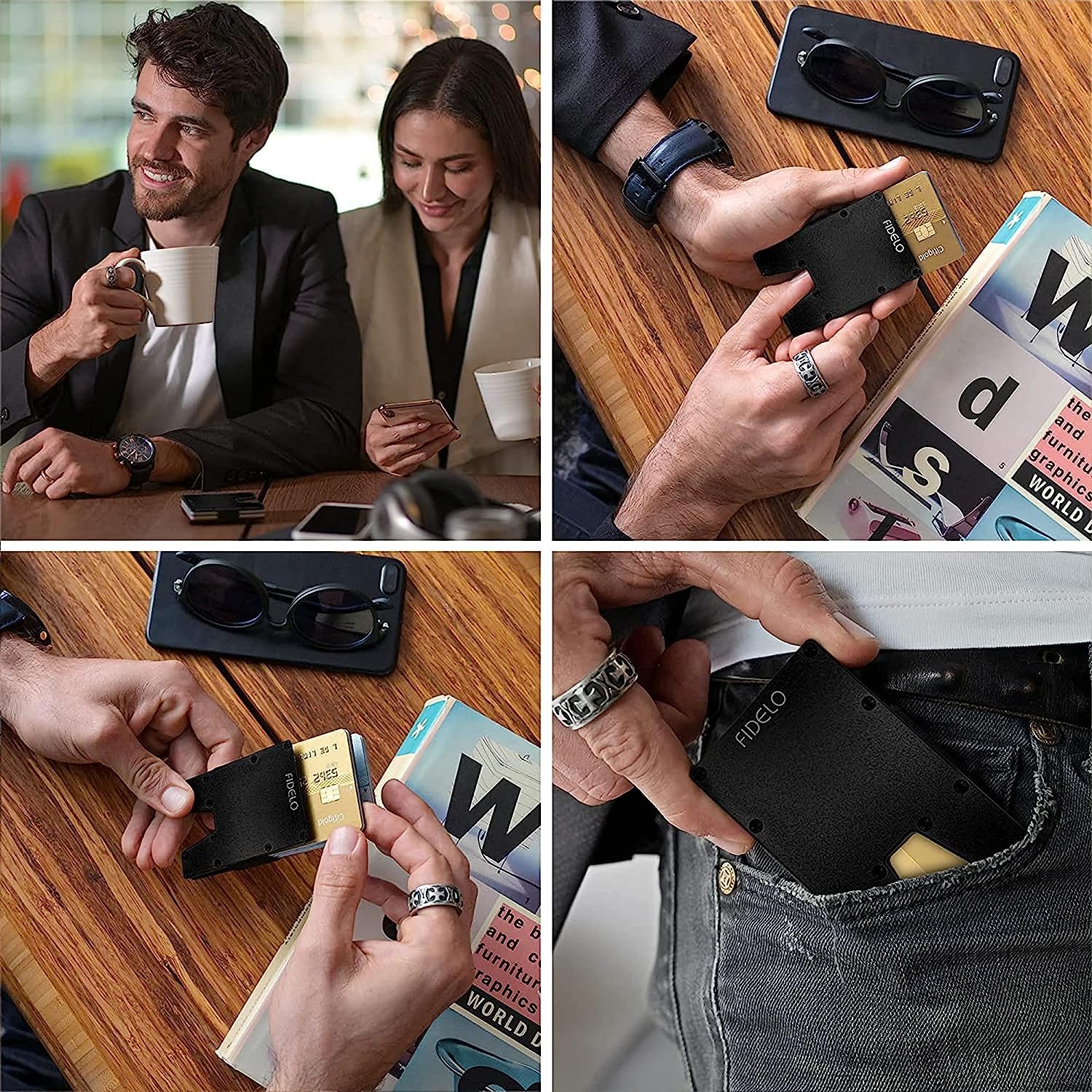 Fidelo ‘Eclipse 3 In 1’ Minimalist Wallet For Men - Slim RFID Blocking Credit Card Holder Made Of 7075 Aluminum And 3K Carbon Fiber With Money Clip - Stealth Black, Gunmetal Gray & Matte