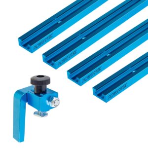 powertec 71856 48"x4 universal t track with 1 pc 3" t track flip stop for woodworking, double-cut profile t track with fence flip stop