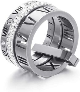 jarlinwel stainless steel cz zirconia roman numeral ring for women girls 3 in 1 spinner rings (silver, 7 runs small)