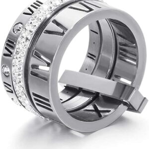 Jarlinwel Stainless Steel CZ Zirconia Roman Numeral Ring For Women Girls 3 in 1 Spinner Rings (Silver, 7 Runs small)