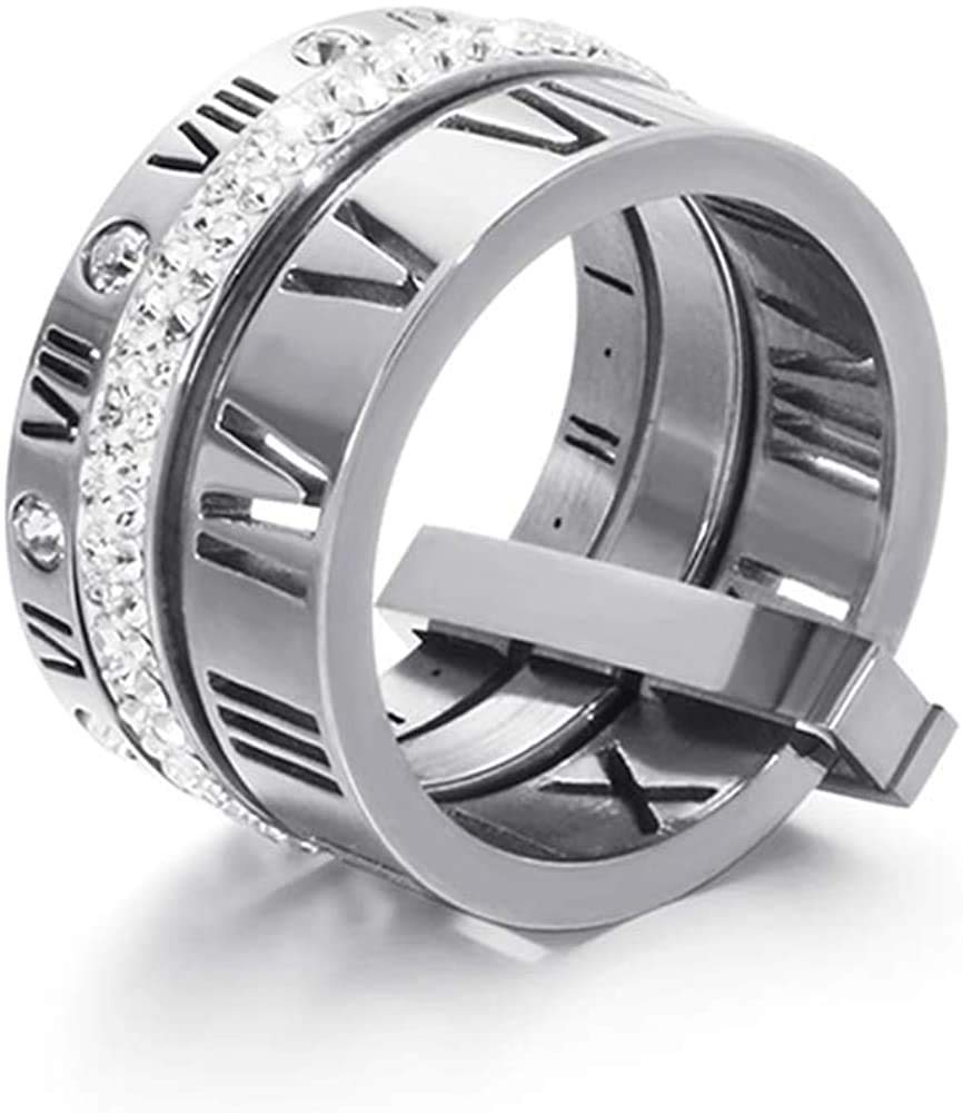 Jarlinwel Stainless Steel CZ Zirconia Roman Numeral Ring For Women Girls 3 in 1 Spinner Rings (Silver, 7 Runs small)