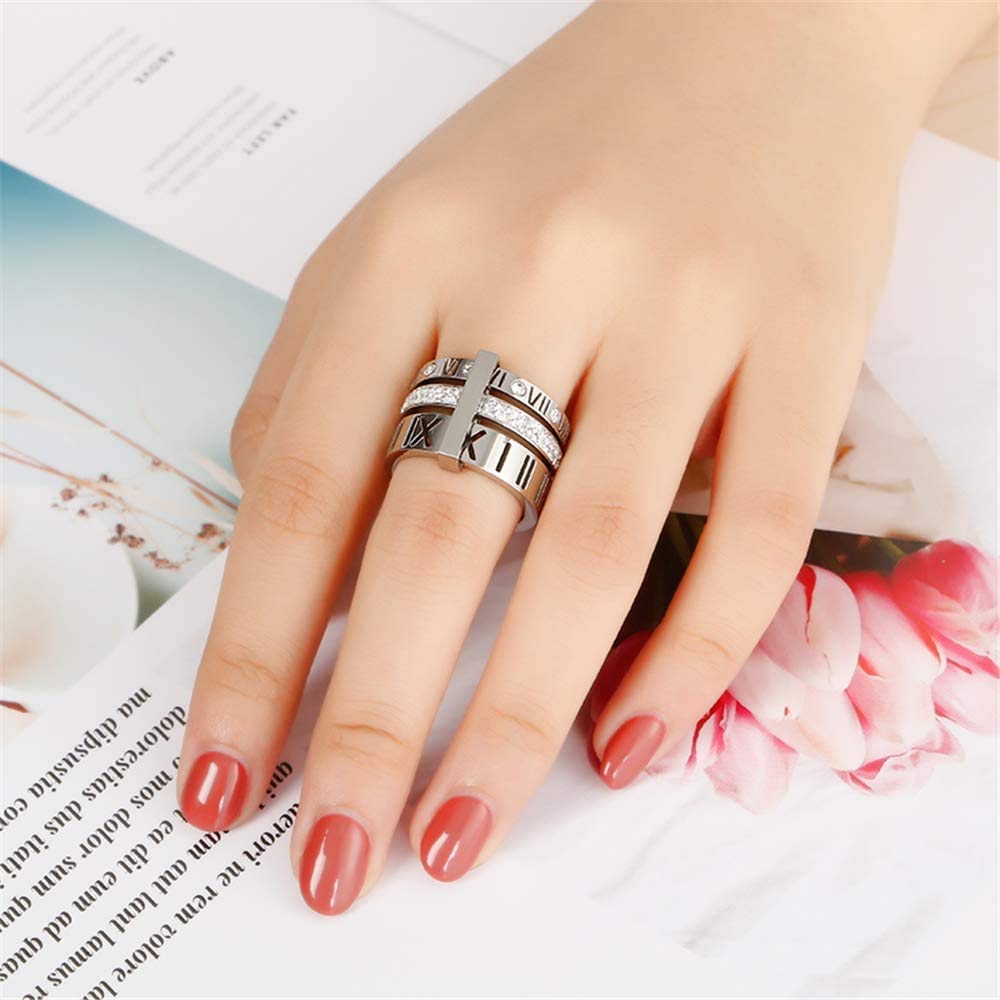 Jarlinwel Stainless Steel CZ Zirconia Roman Numeral Ring For Women Girls 3 in 1 Spinner Rings (Silver, 7 Runs small)