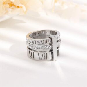 Jarlinwel Stainless Steel CZ Zirconia Roman Numeral Ring For Women Girls 3 in 1 Spinner Rings (Silver, 7 Runs small)