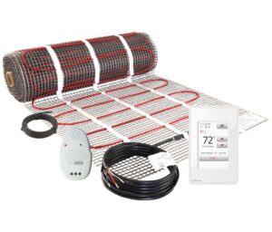 luxheat 150 sqft mat kit (120v) electric radiant floor heating system for under tile & laminate. underfloor heating kit includes heat mat, alarm & oj microline wifi programmable thermostat with gfci