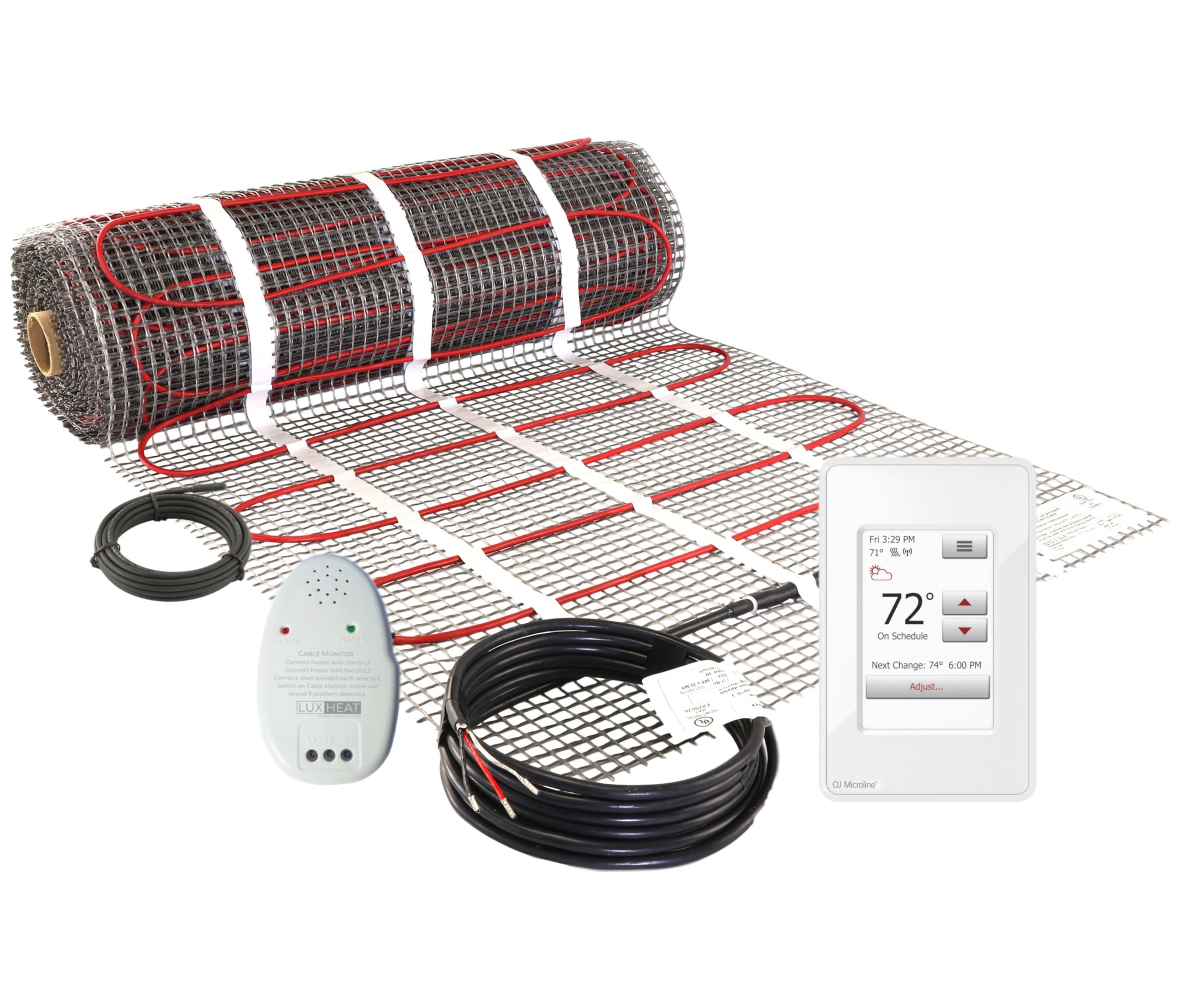 LuxHeat 150 Sqft Mat Kit (120v) Electric Radiant Floor heating System for Under Tile & Laminate. Underfloor Heating Kit Includes Heat Mat, Alarm & OJ Microline WiFi Programmable Thermostat with GFCI