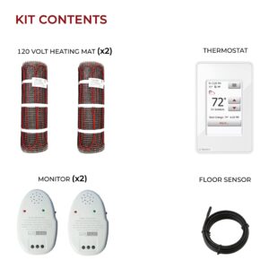 LuxHeat 150 Sqft Mat Kit (120v) Electric Radiant Floor heating System for Under Tile & Laminate. Underfloor Heating Kit Includes Heat Mat, Alarm & OJ Microline WiFi Programmable Thermostat with GFCI