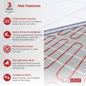 LuxHeat 150 Sqft Mat Kit (120v) Electric Radiant Floor heating System for Under Tile & Laminate. Underfloor Heating Kit Includes Heat Mat, Alarm & OJ Microline WiFi Programmable Thermostat with GFCI