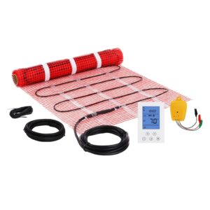 vevor floor heating mat, 10 sq.ft, electric radiant in-floor heated warm system with digital floor sensing thermostat, includes installation monitor, adhesive back for easy installation on the floor