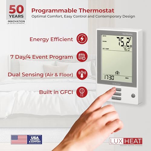 LuxHeat 30 Sqft Mat Kit, 120v Electric Radiant Floor Heating System for Under tile, Stone and Laminate. Kit Includes Alarm, Heated Floor Mat, OJ Microline Programmable Thermostat with GFCI & Sensor