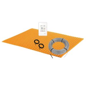 schluter systems ditra heat flooring installation kit : touchscreen programmable thermostat, heated cable 120v 64 sq ft, underlayment uncoupling membrane 92.4 (11x 8.4 mat), dhekrt_120v_ 64sf