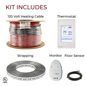 LuxHeat Floor Heating Cable Set, 80 Sqft - 120v Electric Radiant Floor Heating System Under Tile. Set Includes, Floor Heating Cable, Strapping, UDG4 OJ Microline Programmable Thermostat with GFCI