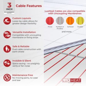 LuxHeat Floor Heating Cable Set 200 Sqft - 240v Electric Radiant Floor Heating System Under Tile. Set Includes, Floor Heating Cable, Strapping, UDG4 OJ Microline Programmable Thermostat with GFCI