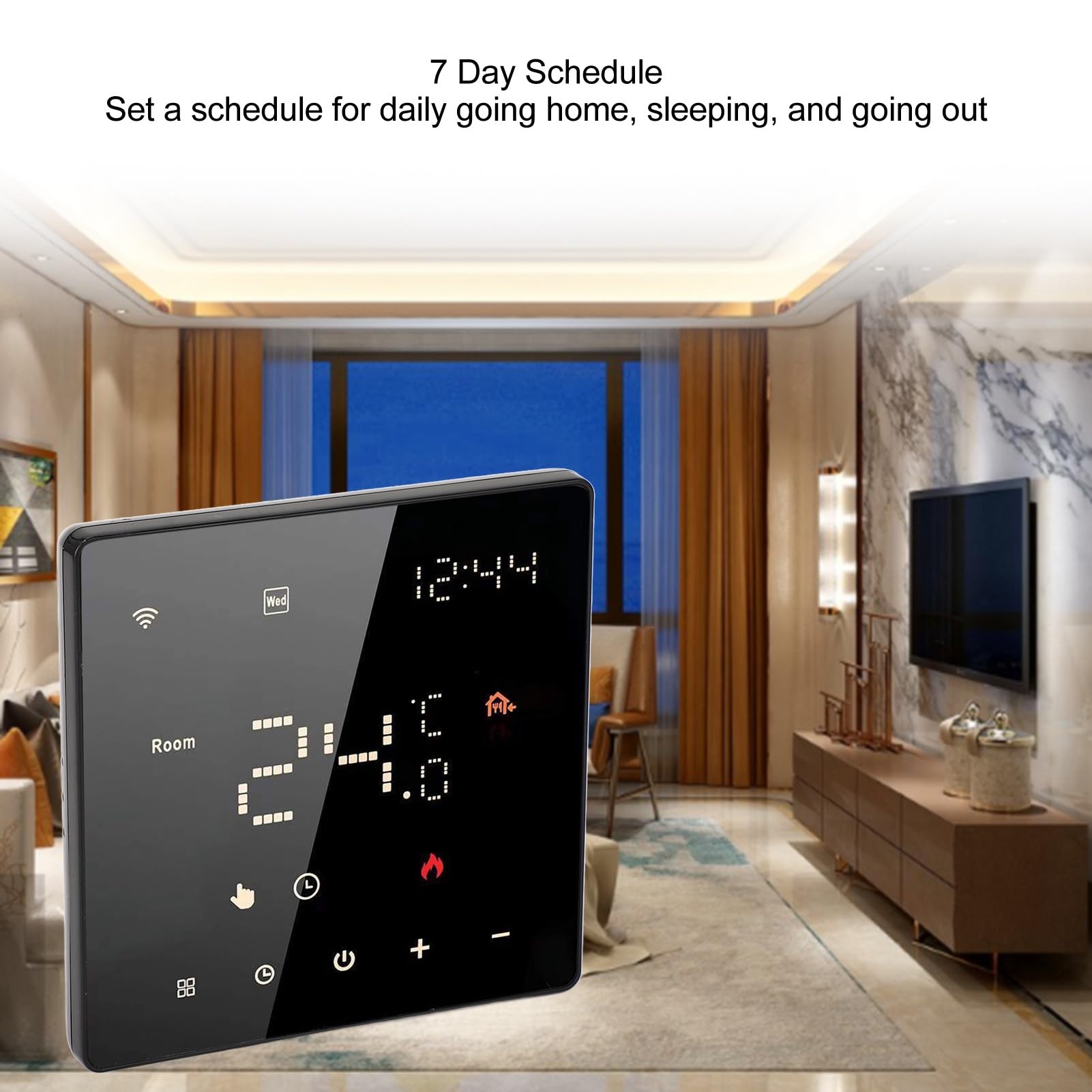 Smart Thermostat, 7 Day Programmable Thermostat for Home, Color Touchscreen WiFi Thermostat with App Control, Voice Control, Child Lock, DIY Install, C (3A Water Floor Heating