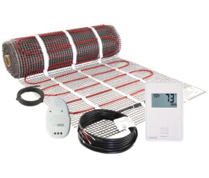 luxheat 80 sqft mat kit, 120v electric radiant floor heating system for under tile & laminate. floor heat kit includes heating mat, alarm, oj microline non programmable thermostat with gfci & sensor