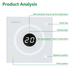 Wengart Heat Only Thermostat WG502,Line Voltage 120v 3A Touch Screen for Floor Heating Link Gas Boiler White