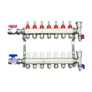 intbuying 7-loop 1/2" radiant floor heating manifold set npt 1" stainless steel radiant high-flow floor heating set with flow meters for hydronic radiant floor heating