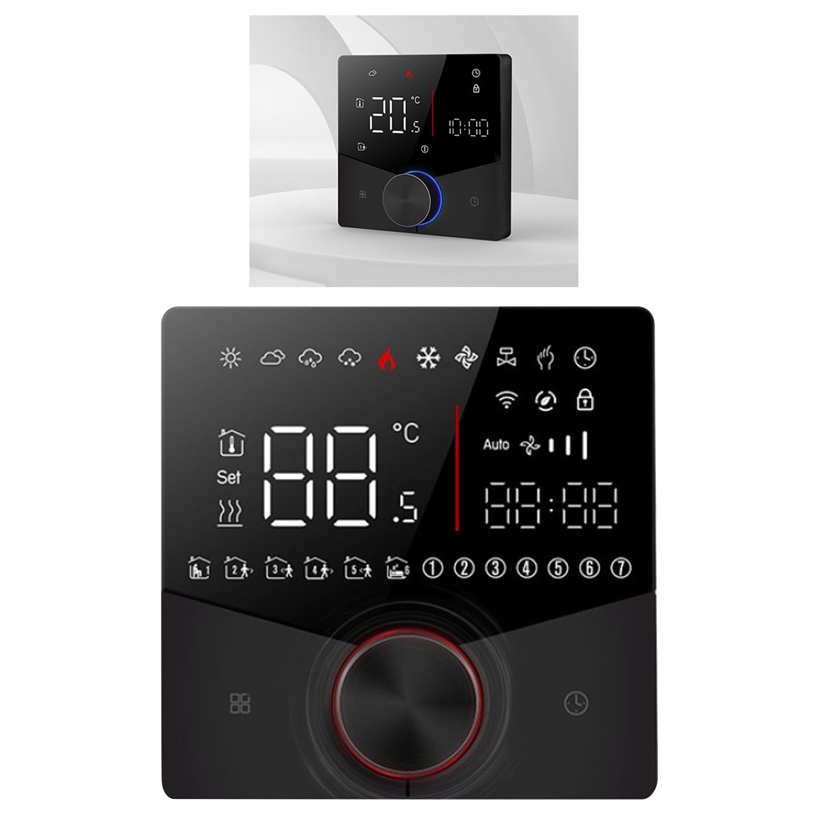 WiFi Programmable LCD Display Smart Thermostat for Tuya with Knob, Floor Heating Control Panel, Digital (Black)