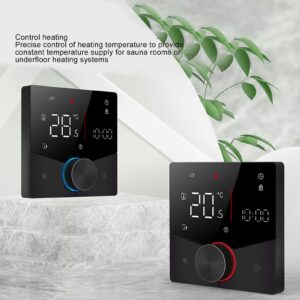 WiFi Programmable LCD Display Smart Thermostat for Tuya with Knob, Floor Heating Control Panel, Digital (Black)