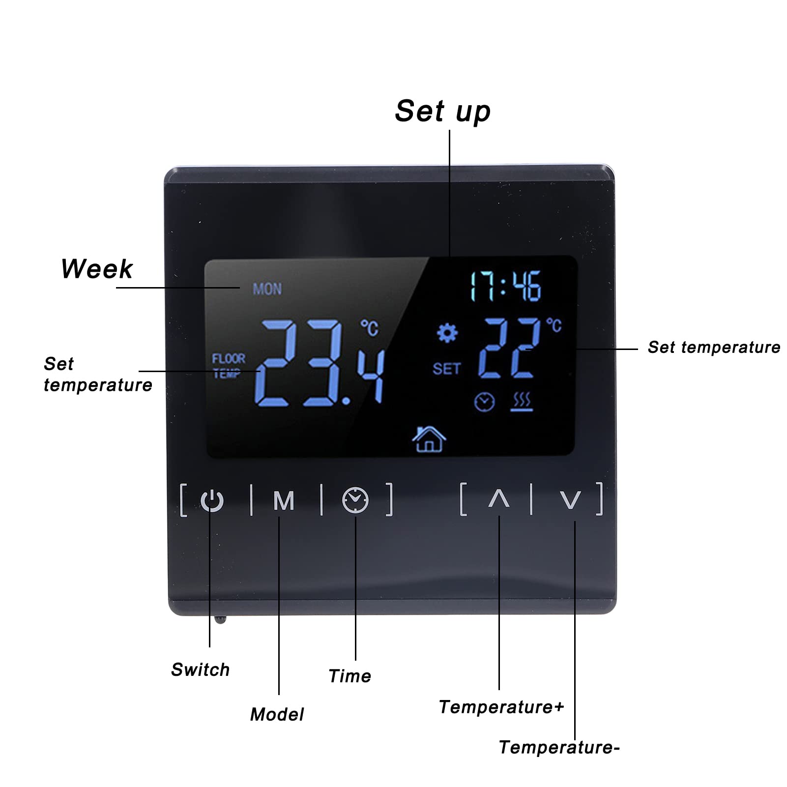 Natudeco 16A Touch Screen Thermostat Dual Temperature Control Design Electric Floor Heating Thermostat Smart Home Thermostat for Home Office AC85V-240V