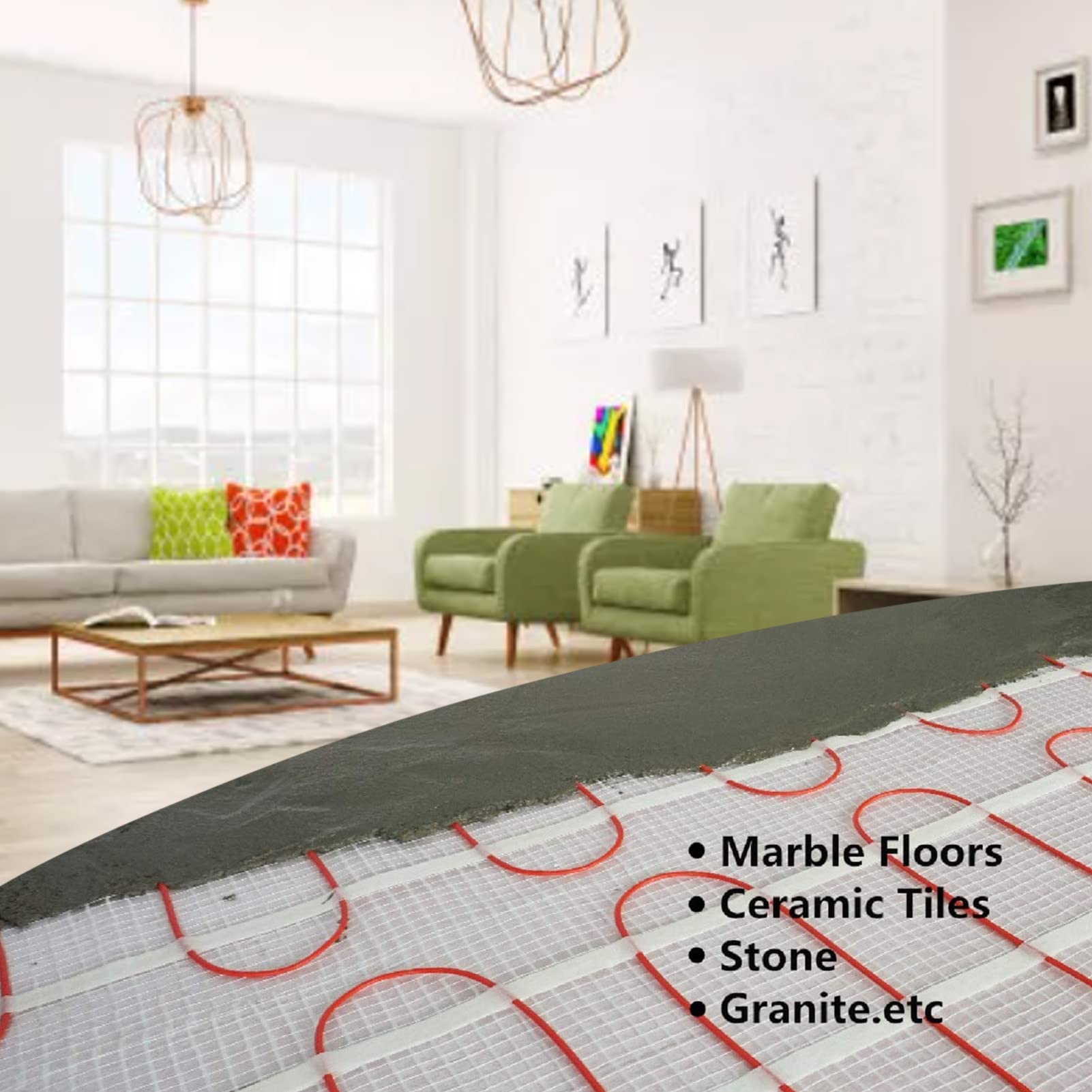 Electric Underfloor Heating Mat, Efficient Warming Continuous Heat Self Adhesive Underfloor Heating Mat 1.5㎡ PVC Protective Sleeve 180W for Floors (220-240V)