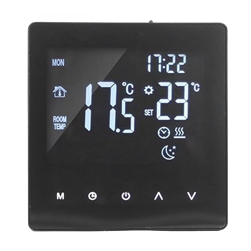 Thermostat AC 90 to 240V APP Dual Display Programmable Thermostat Temperature Controller for Floor Heating with 16A Electric Heating Belt Cable (without WiFi)