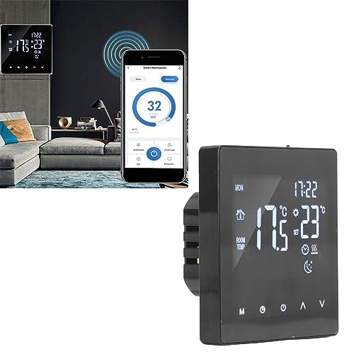 Thermostat AC 90 to 240V APP Dual Display Programmable Thermostat Temperature Controller for Floor Heating with 16A Electric Heating Belt Cable (without WiFi)