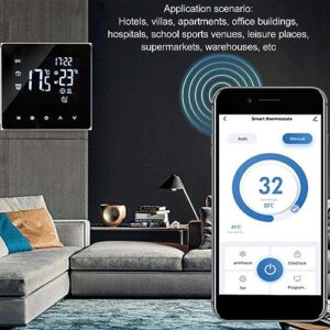 Thermostat AC 90 to 240V APP Dual Display Programmable Thermostat Temperature Controller for Floor Heating with 16A Electric Heating Belt Cable (without WiFi)