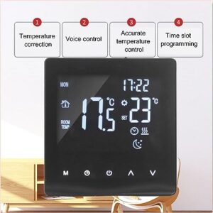 Thermostat AC 90 to 240V APP Dual Display Programmable Thermostat Temperature Controller for Floor Heating with 16A Electric Heating Belt Cable (without WiFi)