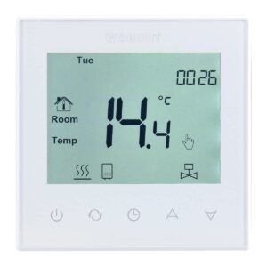 wengart underfloor heating thermostats controller 7-day programmable with lcd touch screen wg505,ac230v 3a work for radiant floor heating link gas boiler white